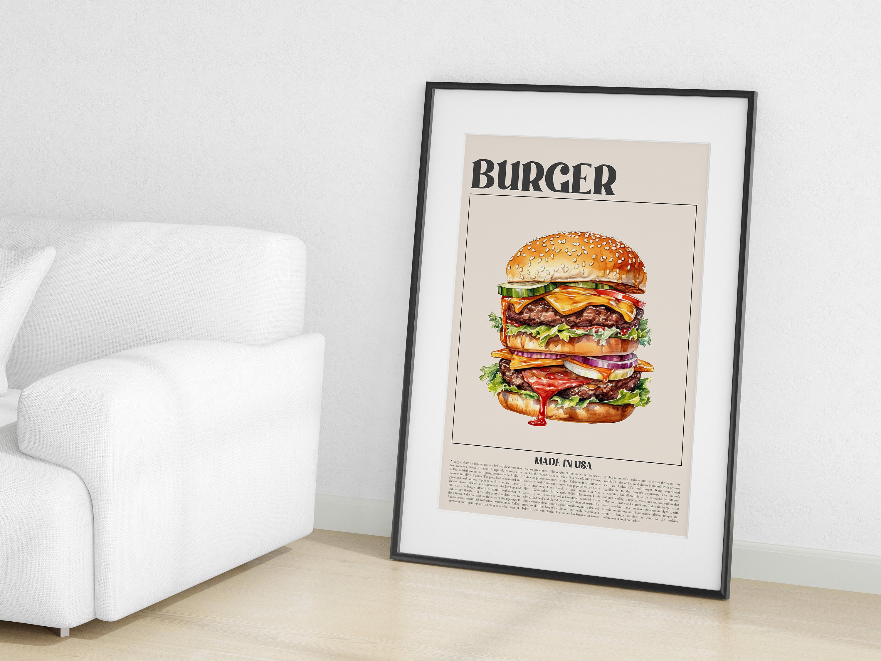 Retro Burger Wall Art, Vintage Hamburger Artwork, Burger Poster, Food ...