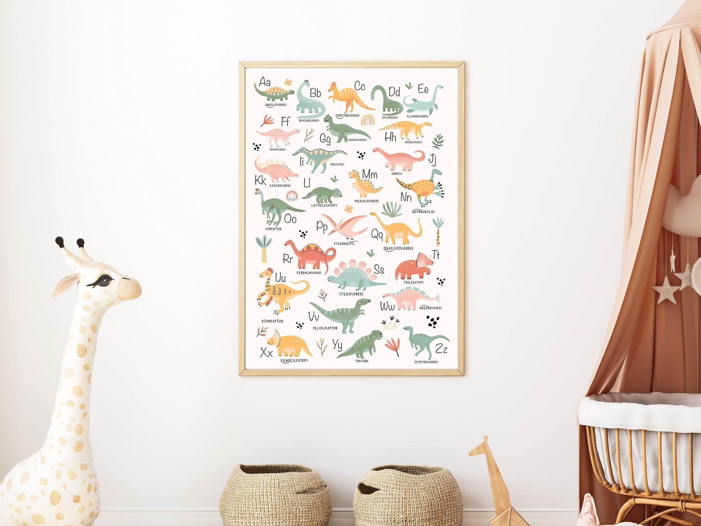 Dinosaur Alphabet Letter Wall Art Nursery Dinosaur Theme Decor Dinosaur ...