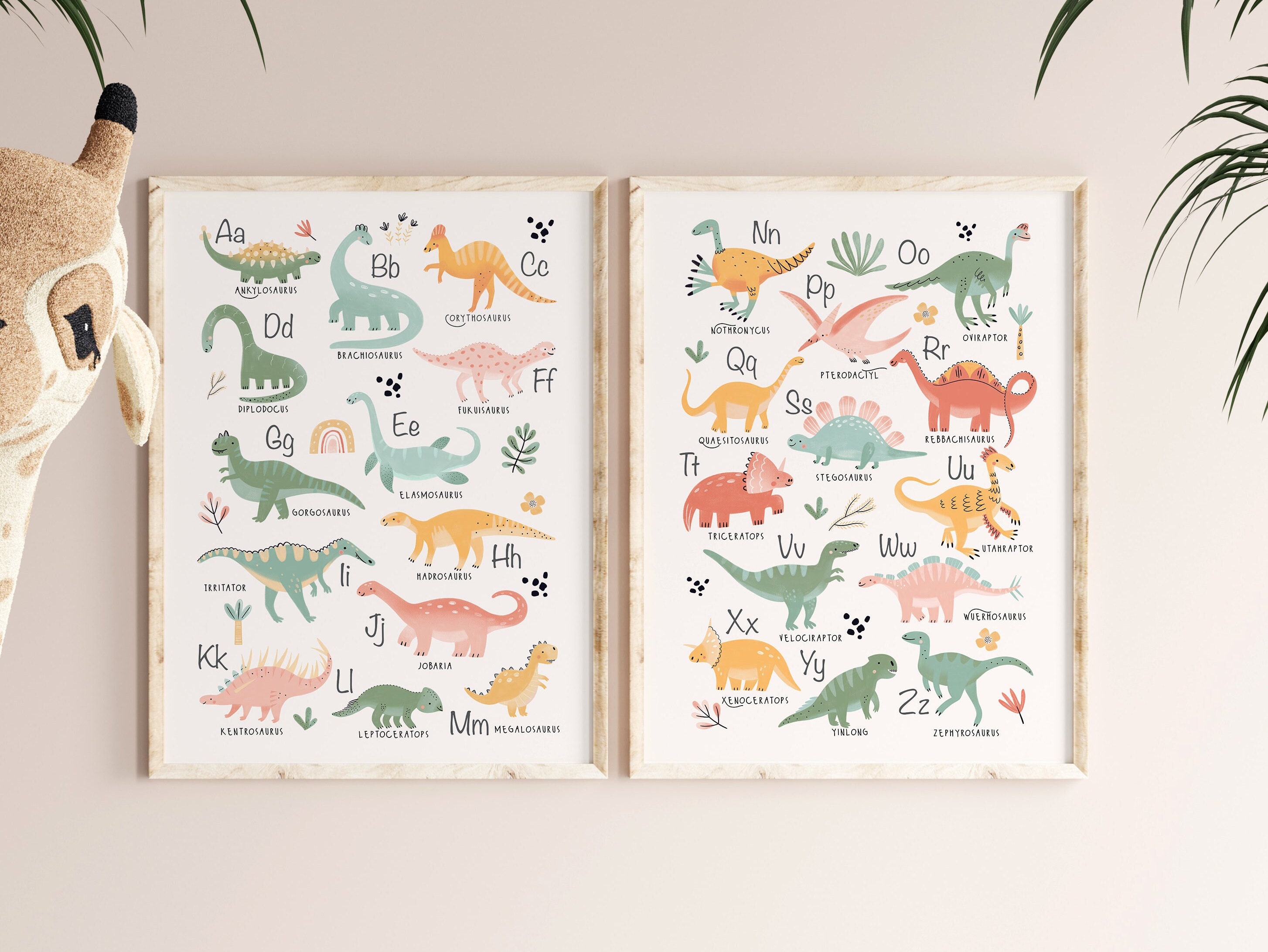 Set of 2 Dinosaur Alphabet Letter Wall Art Nursery Dinosaur Theme Set ...