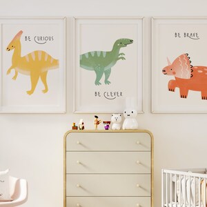 Set of 6 Dinosaur Affirmation Wall Art | Nursery Dinosaur Theme Set of ...
