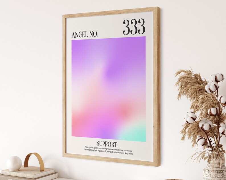 333 Angel Number Gradient Digital Wall Art, Feminine Numerology Art ...