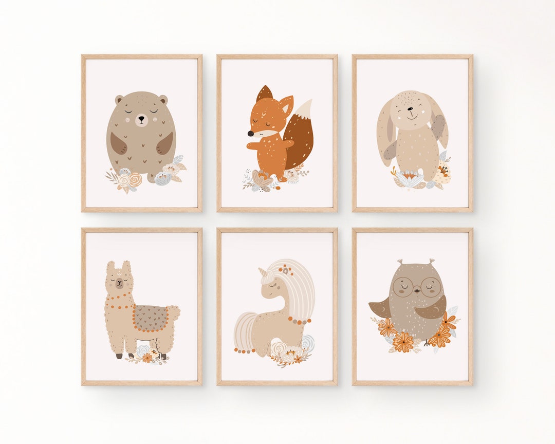 Set of 6 Bohemian Theme Animal Wall Art | Boho Nursery Style Printable ...