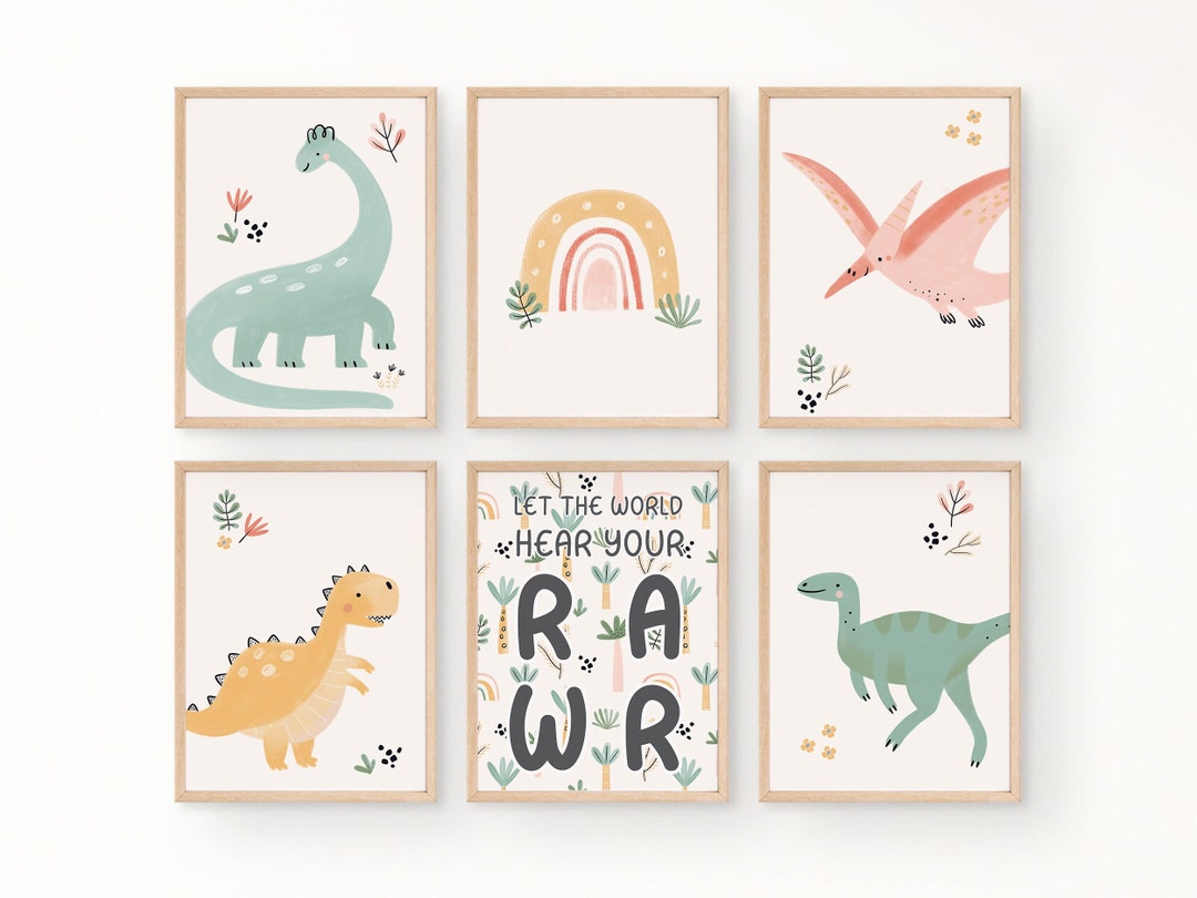 Set of 6 Dinosaur Affirmation Wall Art | Nursery Dinosaur Theme Set of ...