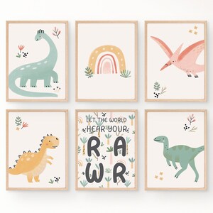 Set of 6 Dinosaur Affirmation Wall Art | Nursery Dinosaur Theme Set of ...