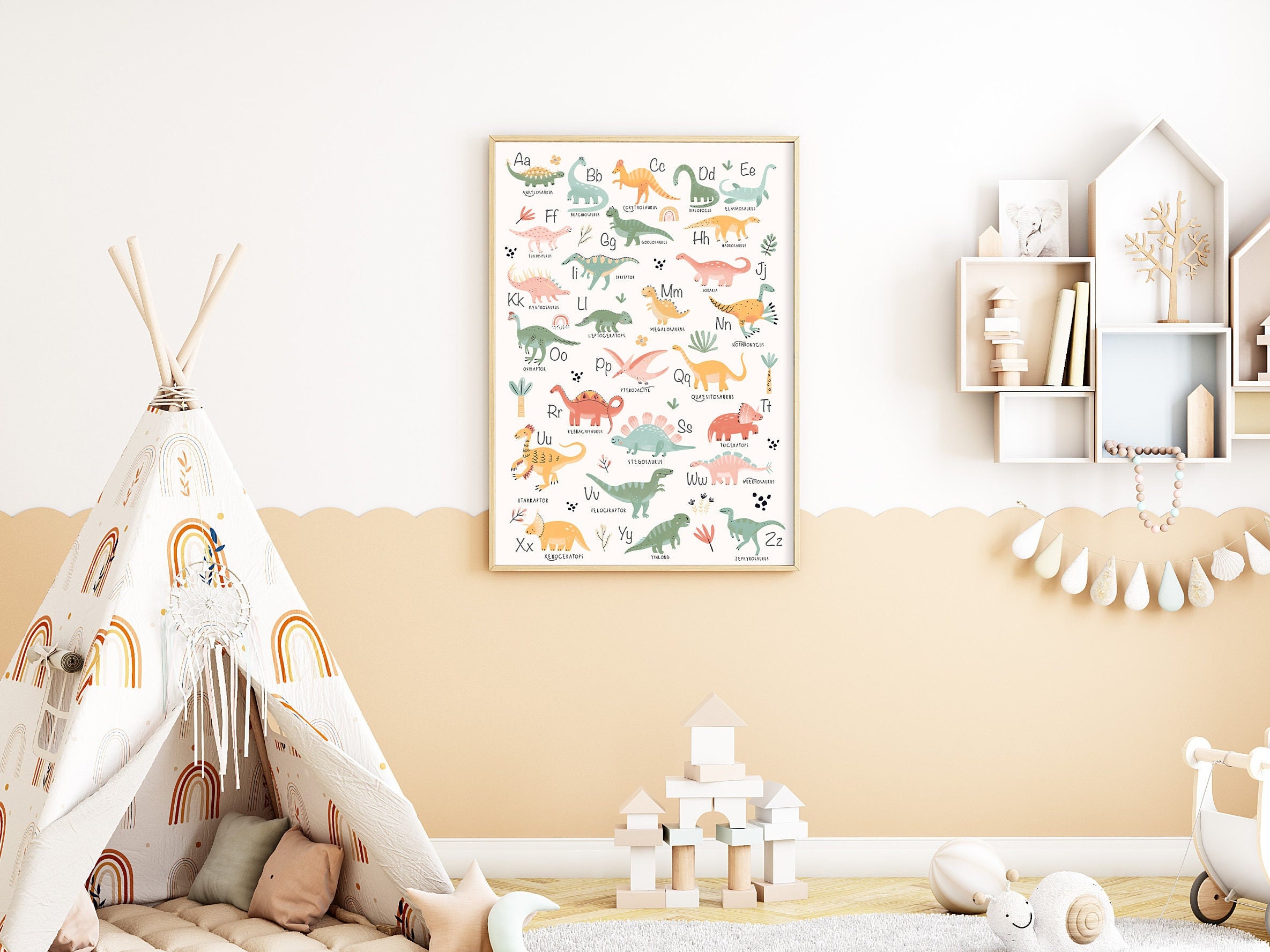 Dinosaur Alphabet Letter Wall Art | Nursery Dinosaur Theme Decor ...