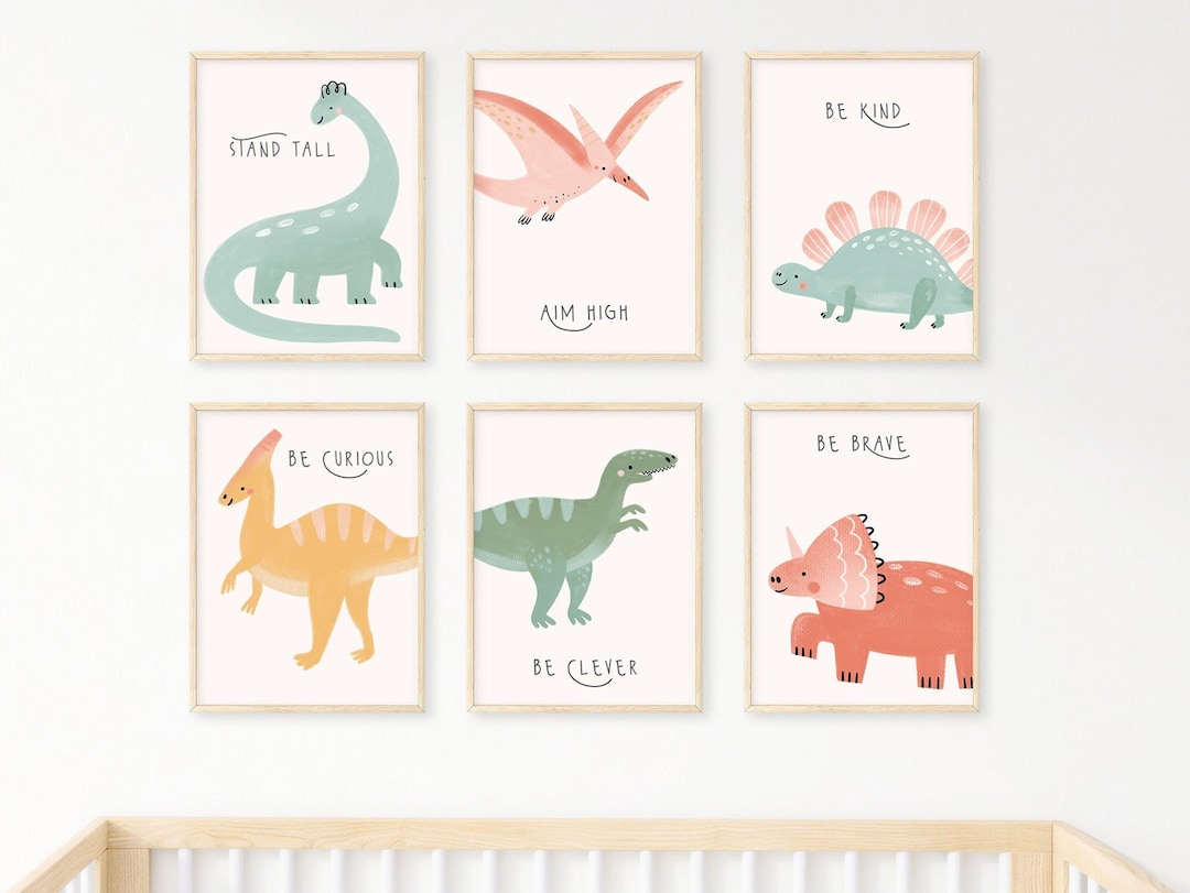 Set of 6 Dinosaur Affirmation Wall Art | Nursery Dinosaur Theme Set of ...