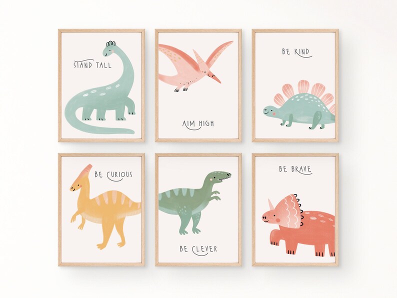 Set of 6 Dinosaur Affirmation Wall Art | Nursery Dinosaur Theme Set of ...