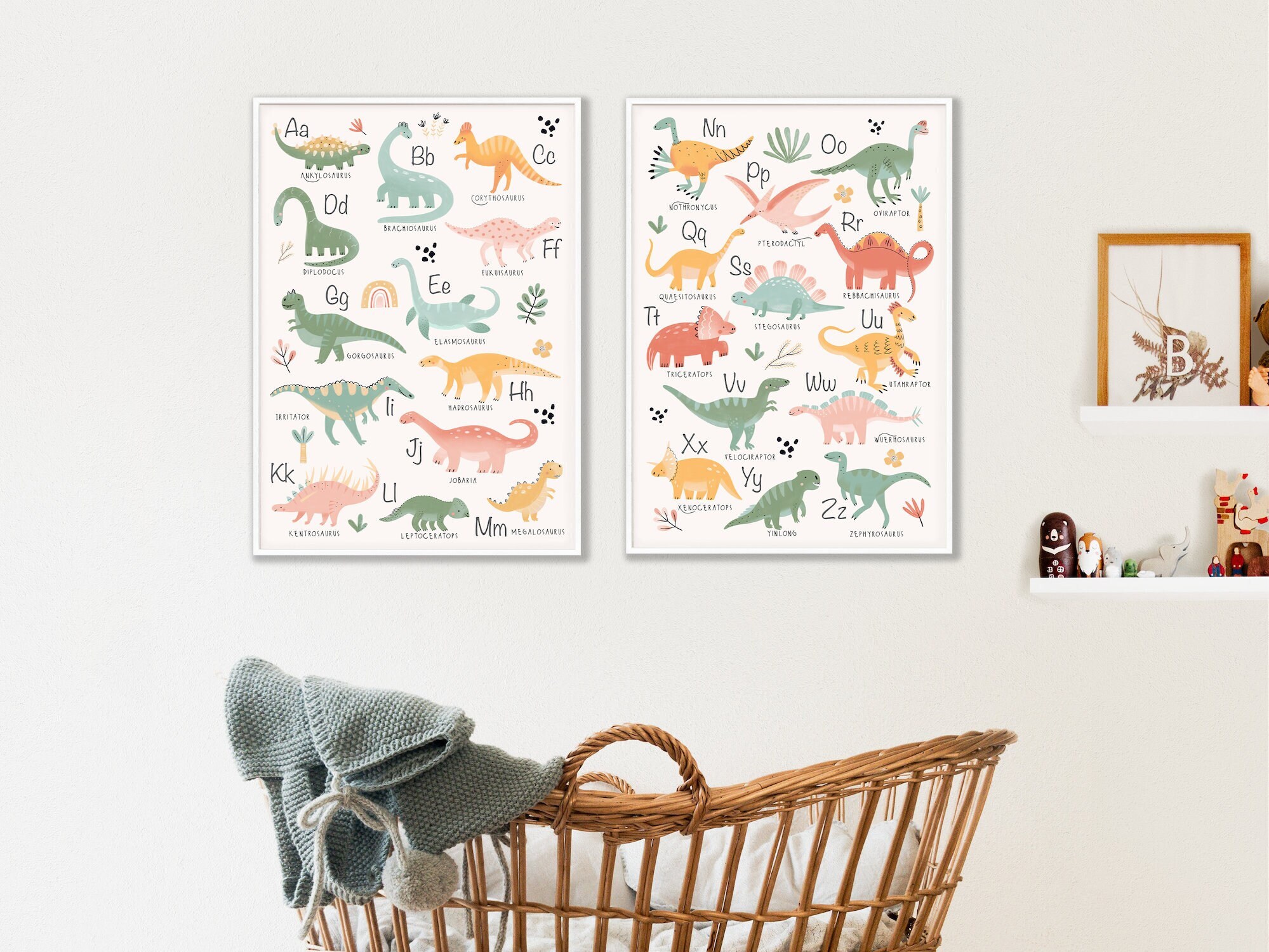 Set of 2 Dinosaur Alphabet Letter Wall Art Nursery Dinosaur Theme Set ...