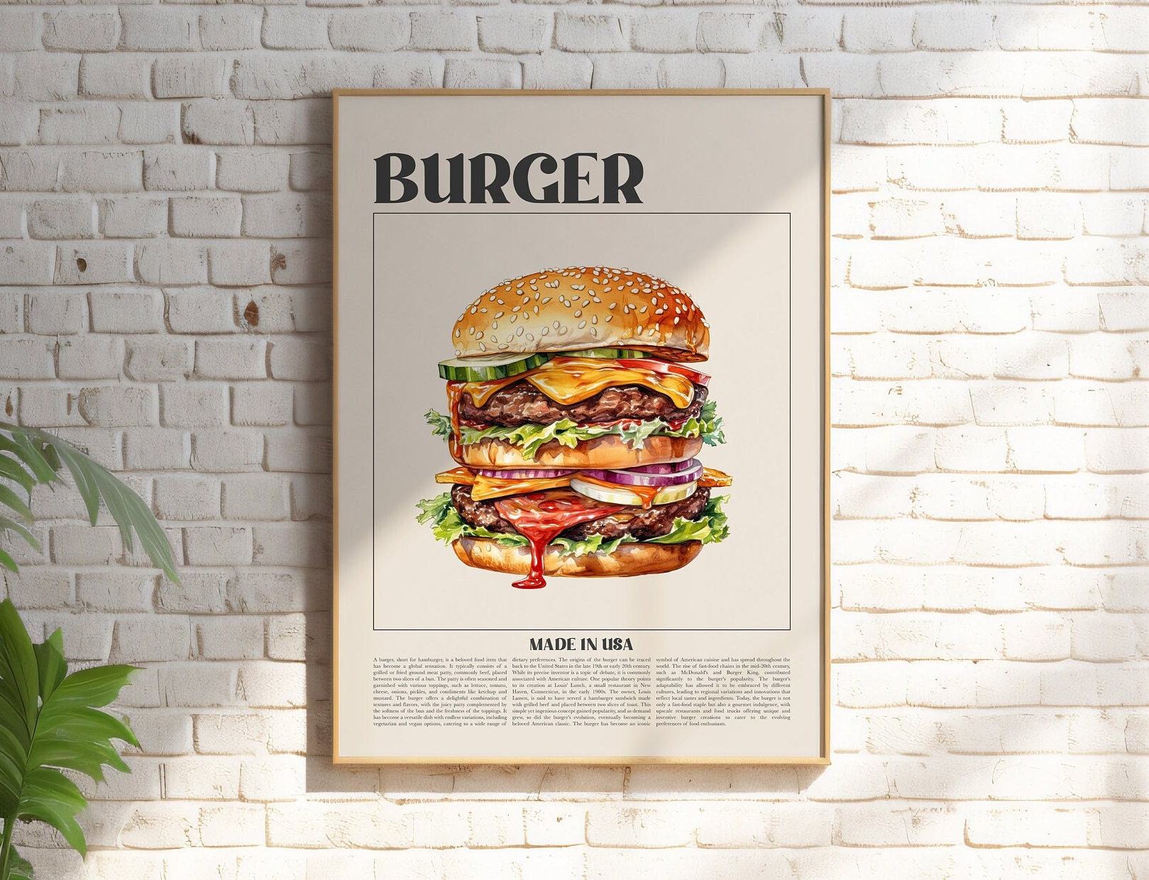 Retro Burger Wall Art, Vintage Hamburger Artwork, Burger Poster, Food ...