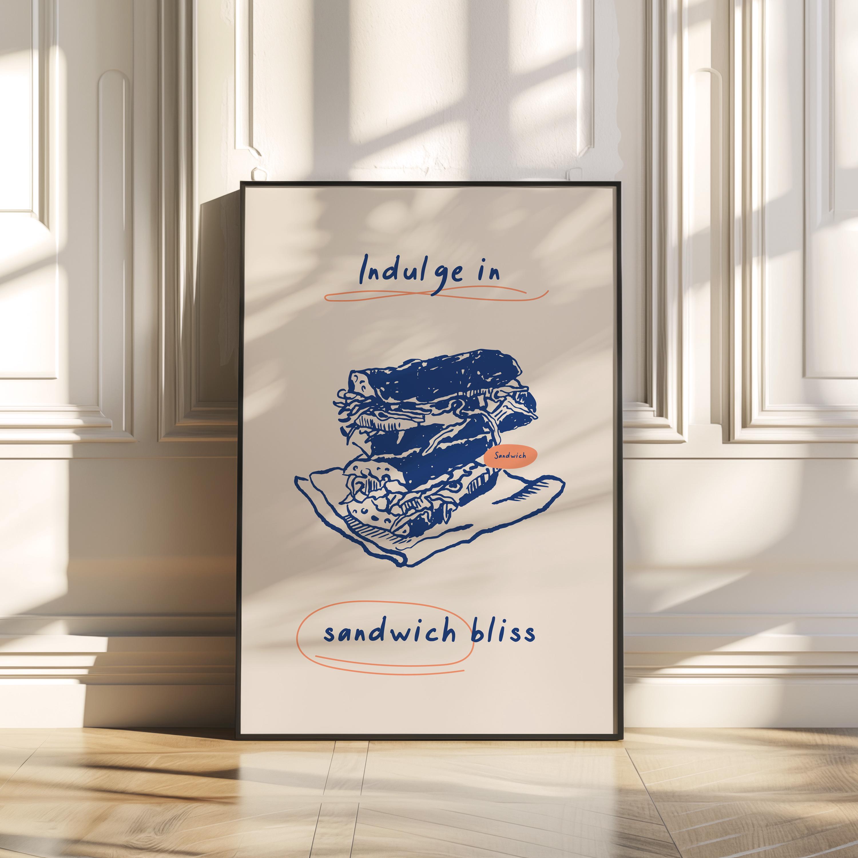 Sandwich Food Wall Art, Italian Sub Foodie Digital Art for Kitchen ...