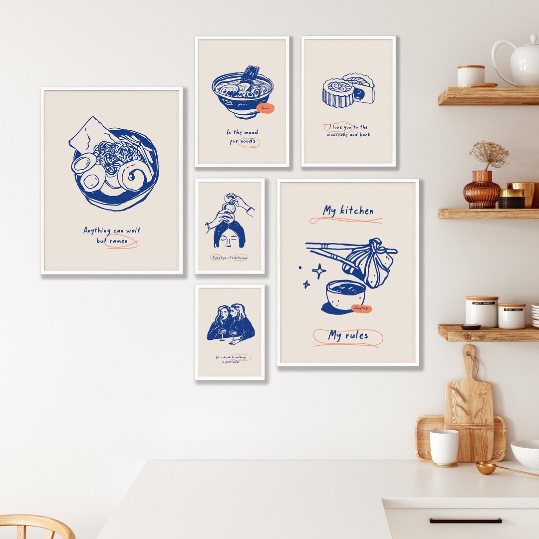 Set of 6 Gallery Wall Art, Posters With Asian Inspired Food, Vintage ...