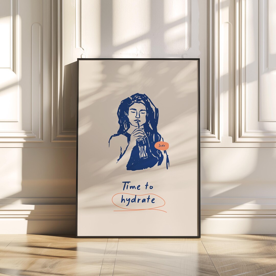 Stay Hydrated Art Modern Style, Posters With Self Care, Vintage Food ...