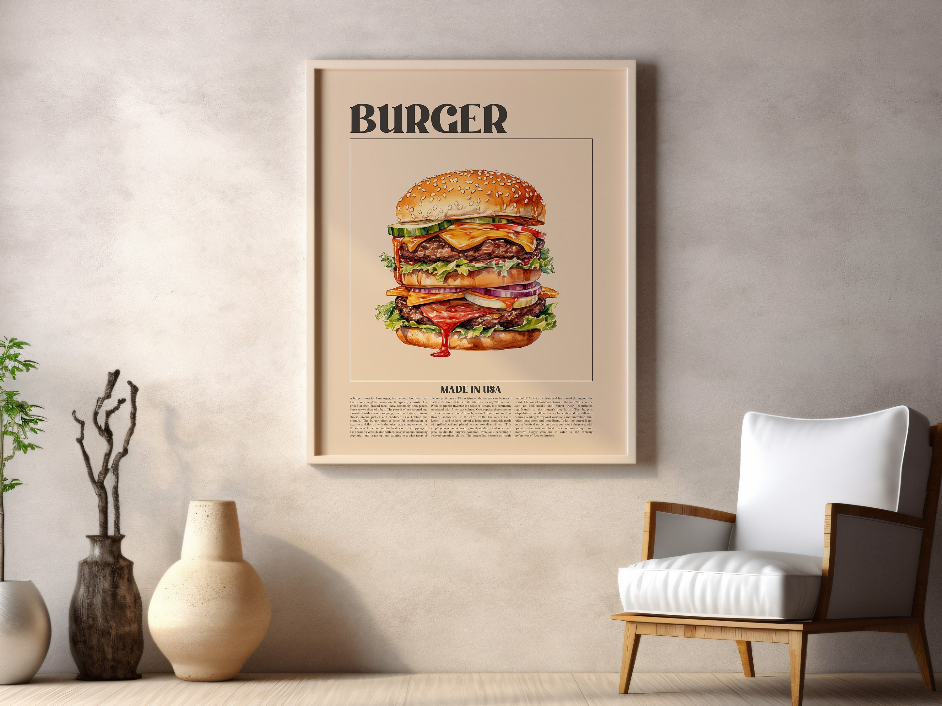 Retro Burger Wall Art, Vintage Hamburger Artwork, Burger Poster, Food ...