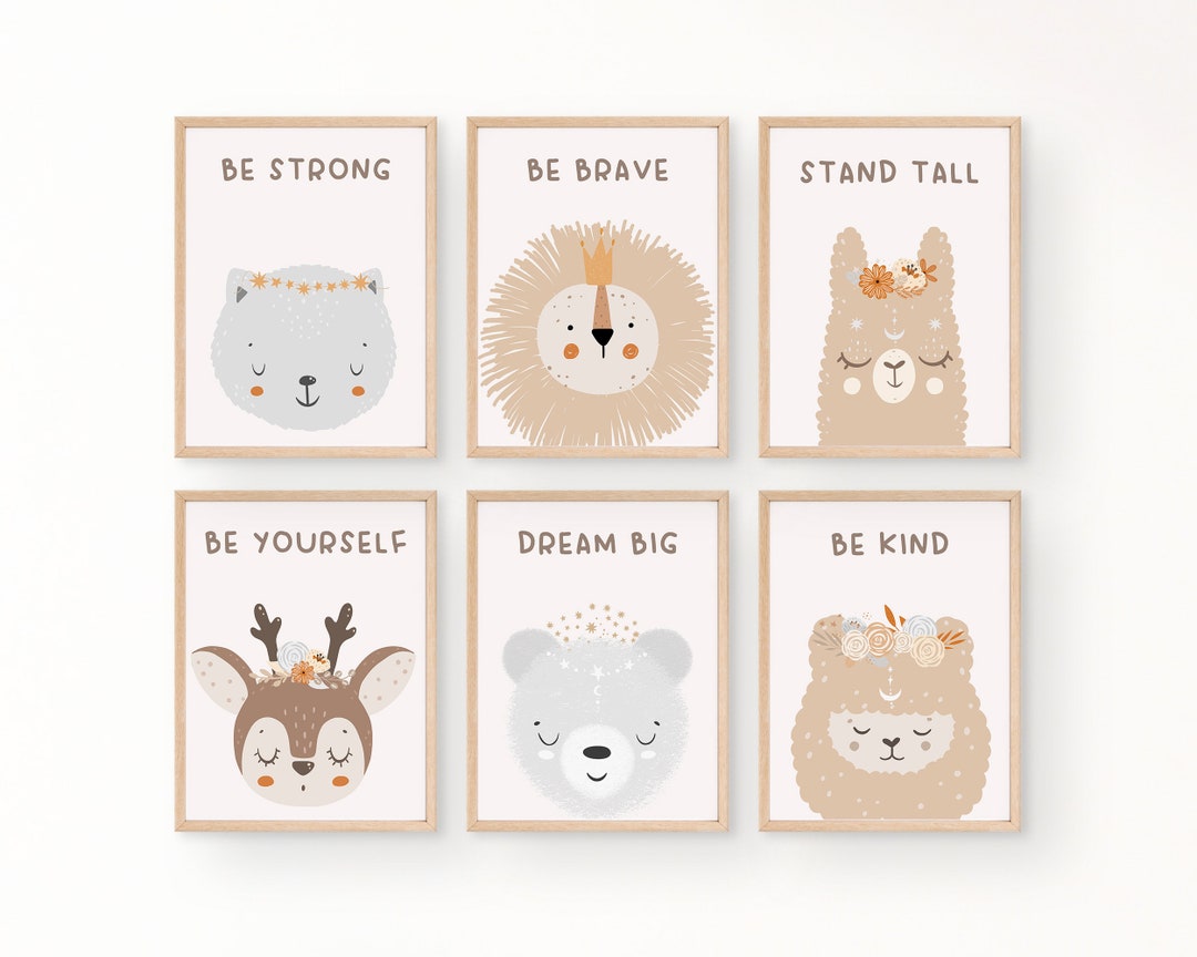 Set of 6 Bohemian Theme Affirmation Animal Wall Art | Boho Nursery ...
