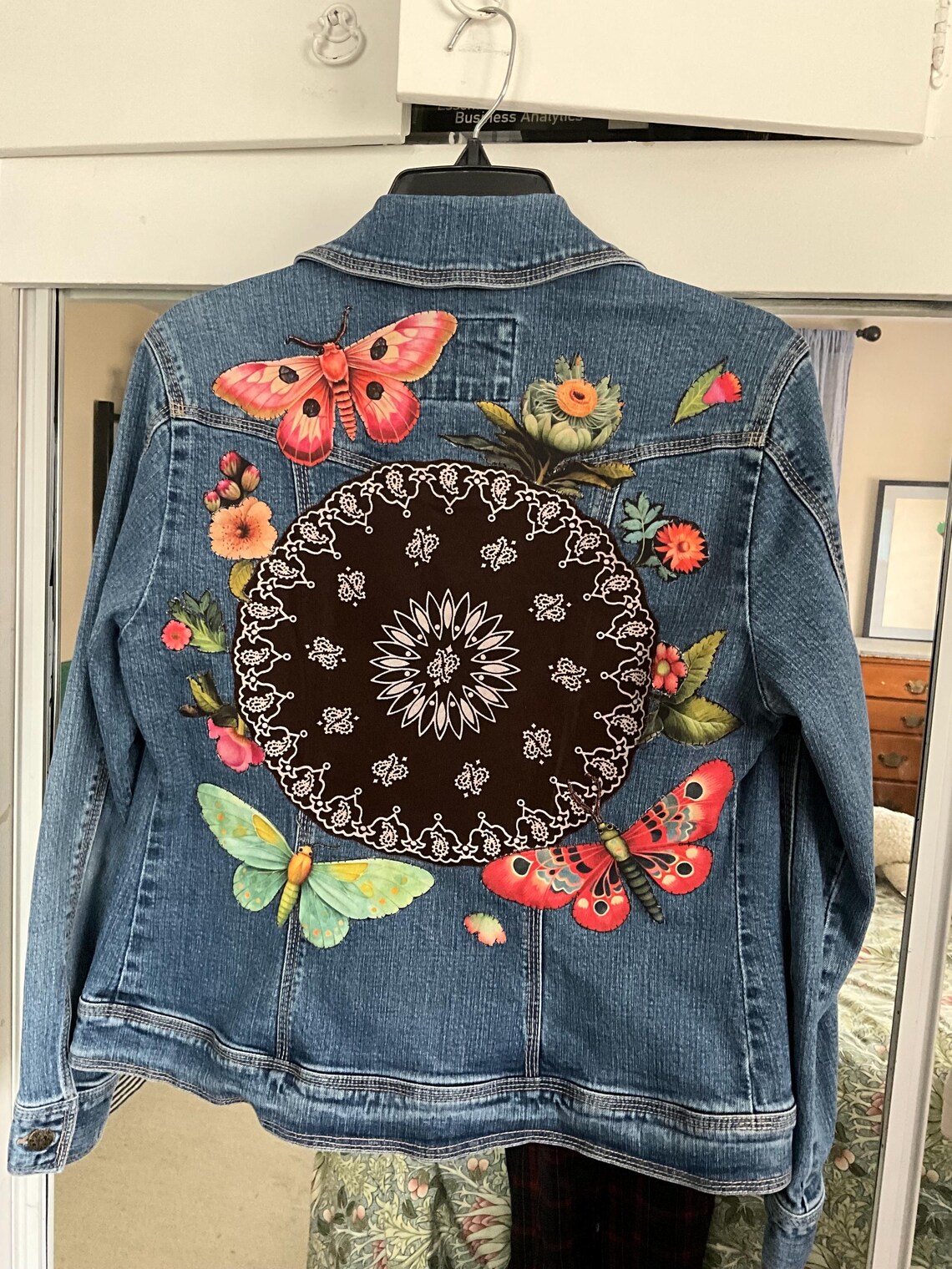 Applique Denim Jean Jacket Womens Mandala Moth Floral Gift for Her - Etsy