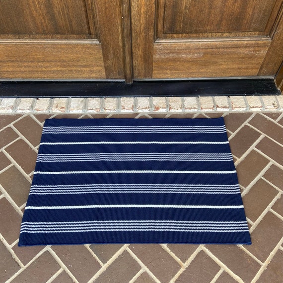 Modern Farmhouse Rug Woven Rug Navy With White Stripes 9 - Etsy