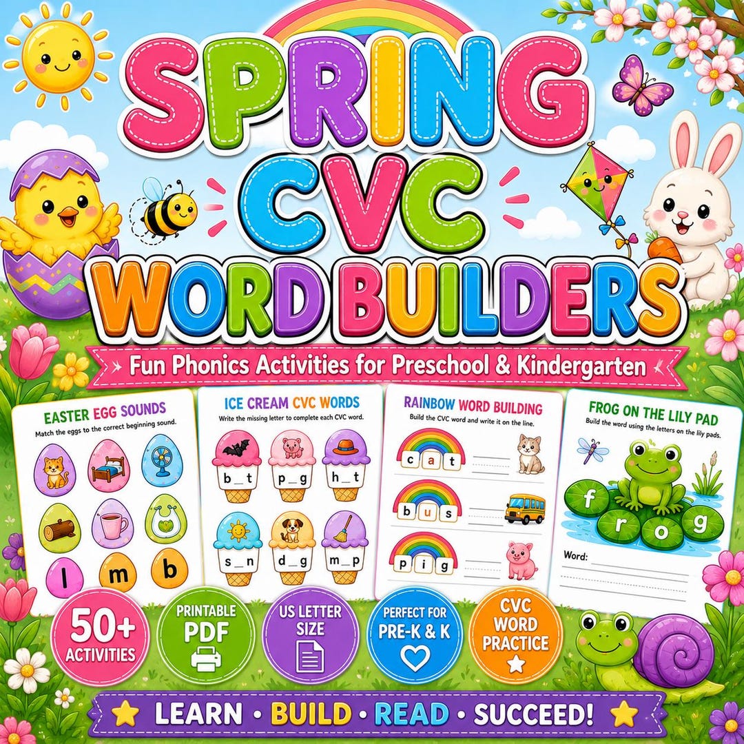 Spring CVC Word Builders Printable | Kindergarten Phonics Activities ...