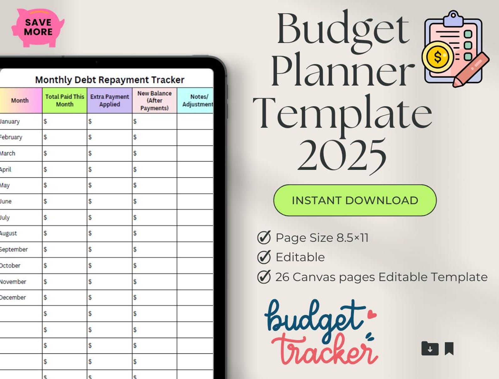 2025 Monthly Budget Planner Printable, Expense Tracker PDF, Savings ...