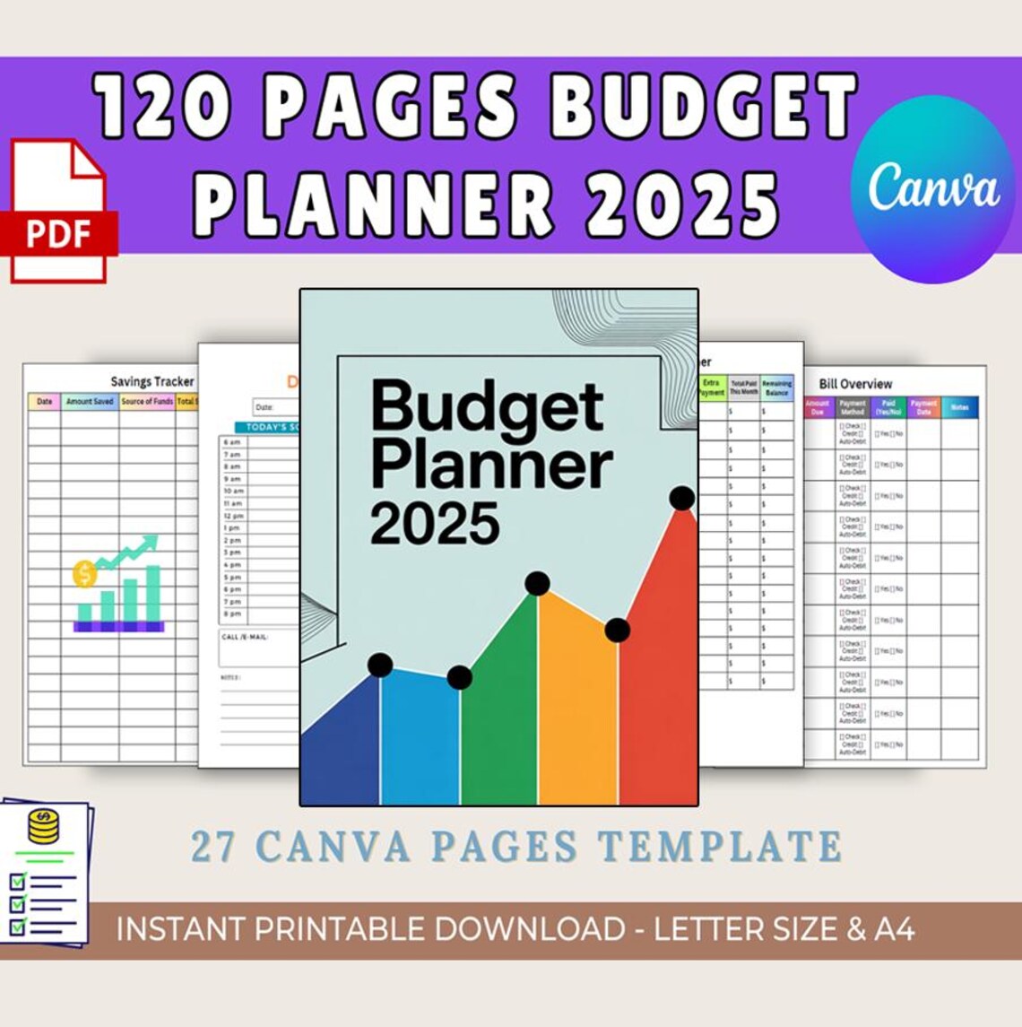 2025 Monthly Budget Planner Printable, Expense Tracker PDF, Savings ...
