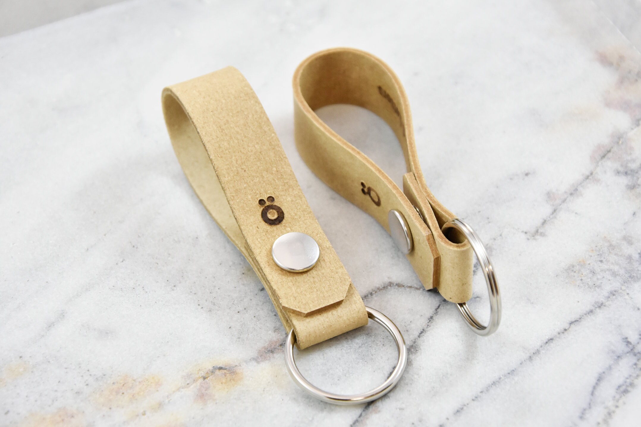 Handmade Leather Keychain / Model–ö - Beige / Recycled Leather Keychain ...