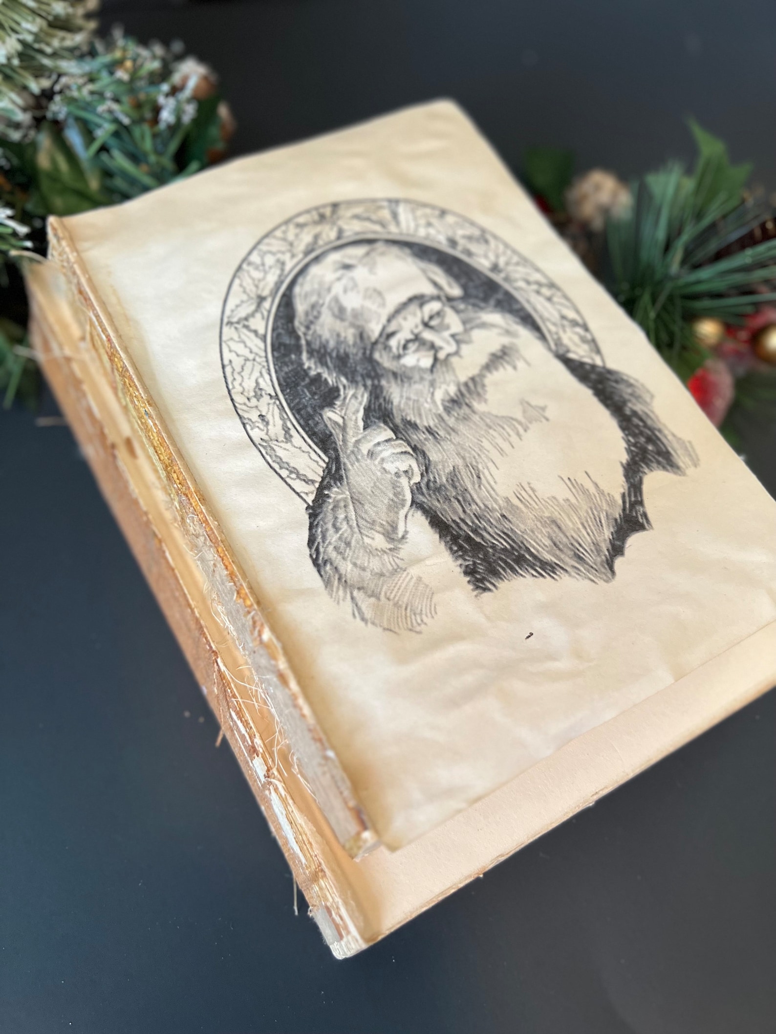 Vintage Santa Decor Books | Unbound Rustic Christmas Display (set of 2 ...