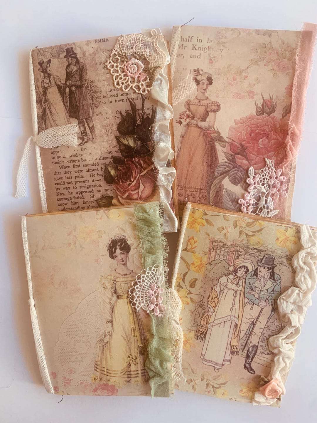 Jane Austen 4 Mini Journals, Shabby Vintage, Lace, Style Coffee Dyed ...