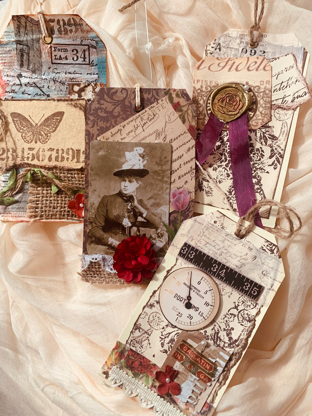Gift Tags, Shabby Gift Tags, Vintage Style Gift Tags, Mixed Media Tags ...
