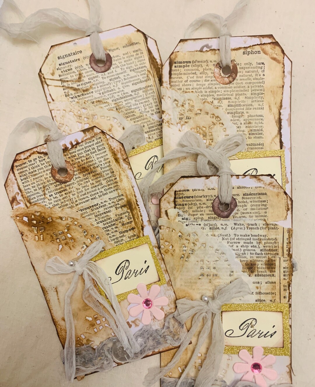 Gift Tags, 6 Shabby Gift Tags, Vintage Style Gift Tags, Mixed Media ...