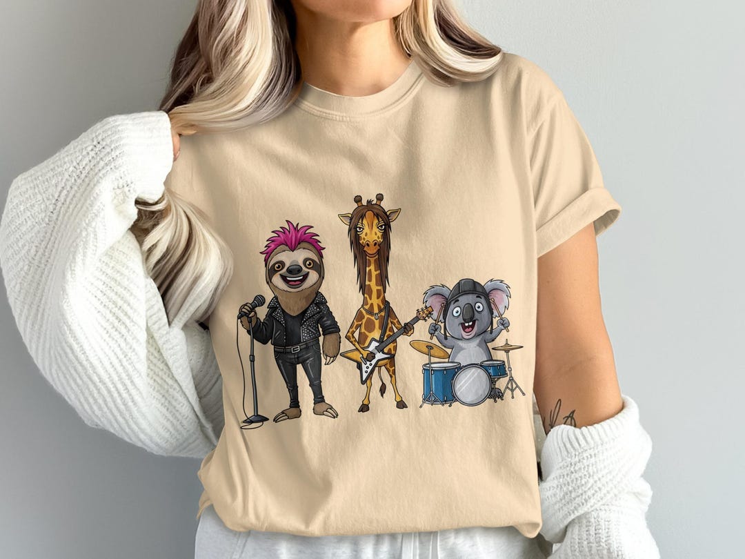 Cute Funny Animals Band PNG, Punk Sloth, Rock Giraffe, Koala Drummer ...