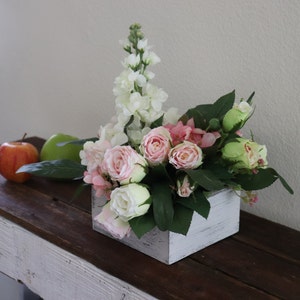 Silk Roses in Wooden Box, Rustic Centerpiece With Fake Flowers, Wedding ...