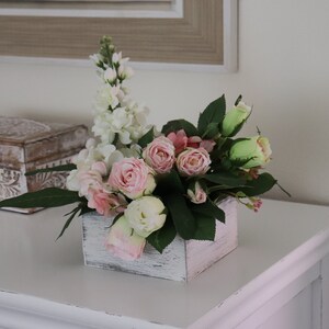 Silk Roses in Wooden Box, Rustic Centerpiece With Fake Flowers, Wedding ...
