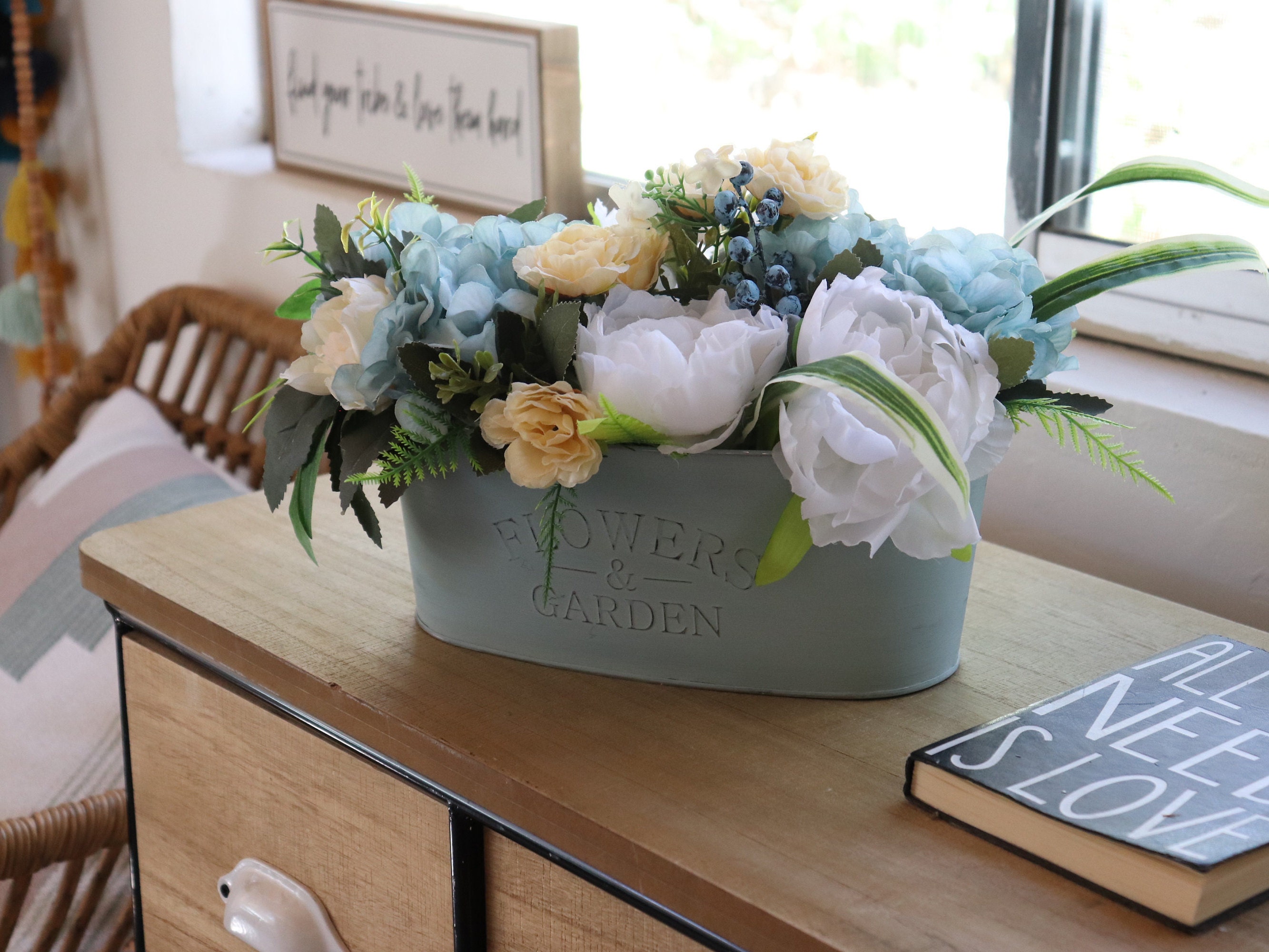 A Rustic Arrangement Centerpiece With Silk Flowers Farmhouse - Etsy