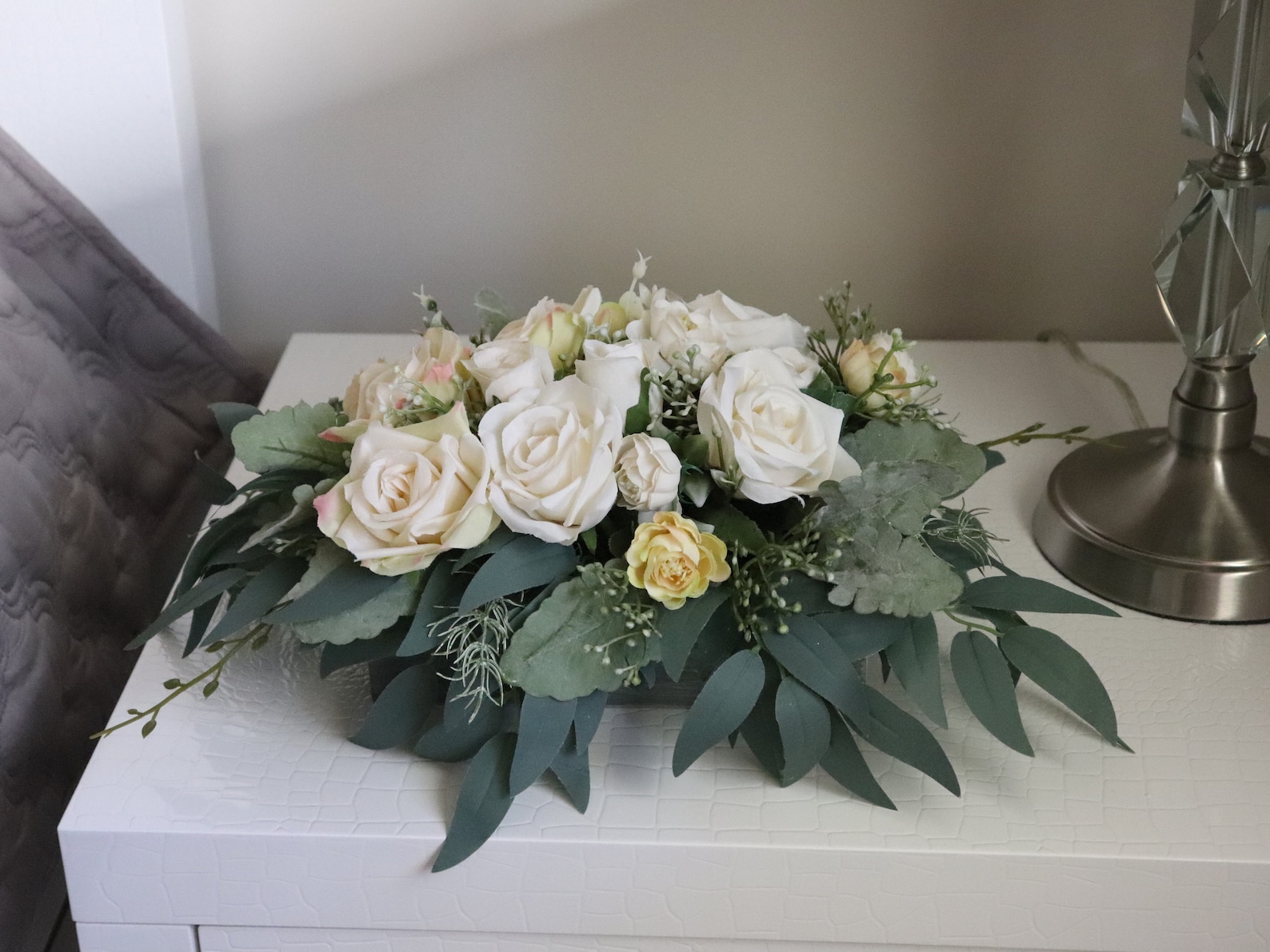 Rustic Floral Arrangement in a Wooden Box With White Silk | Etsy