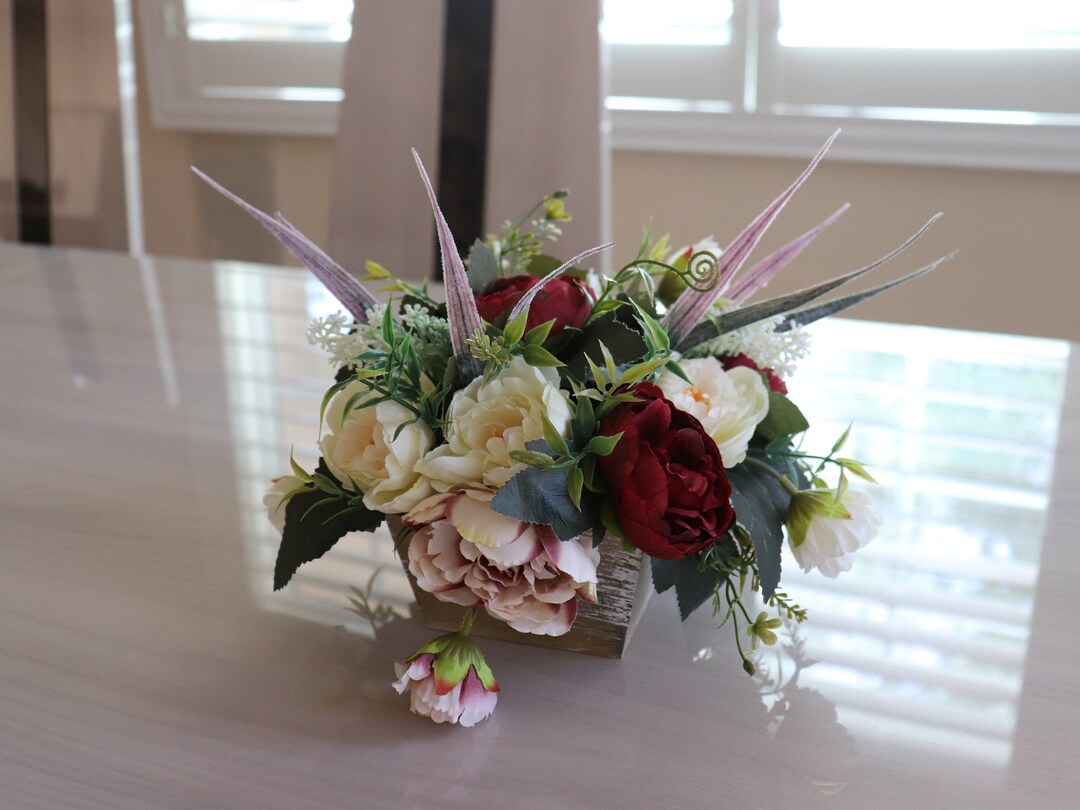 Silk Flowers in a Wooden Box, Rustic Centerpiece, Home Decor, Office ...