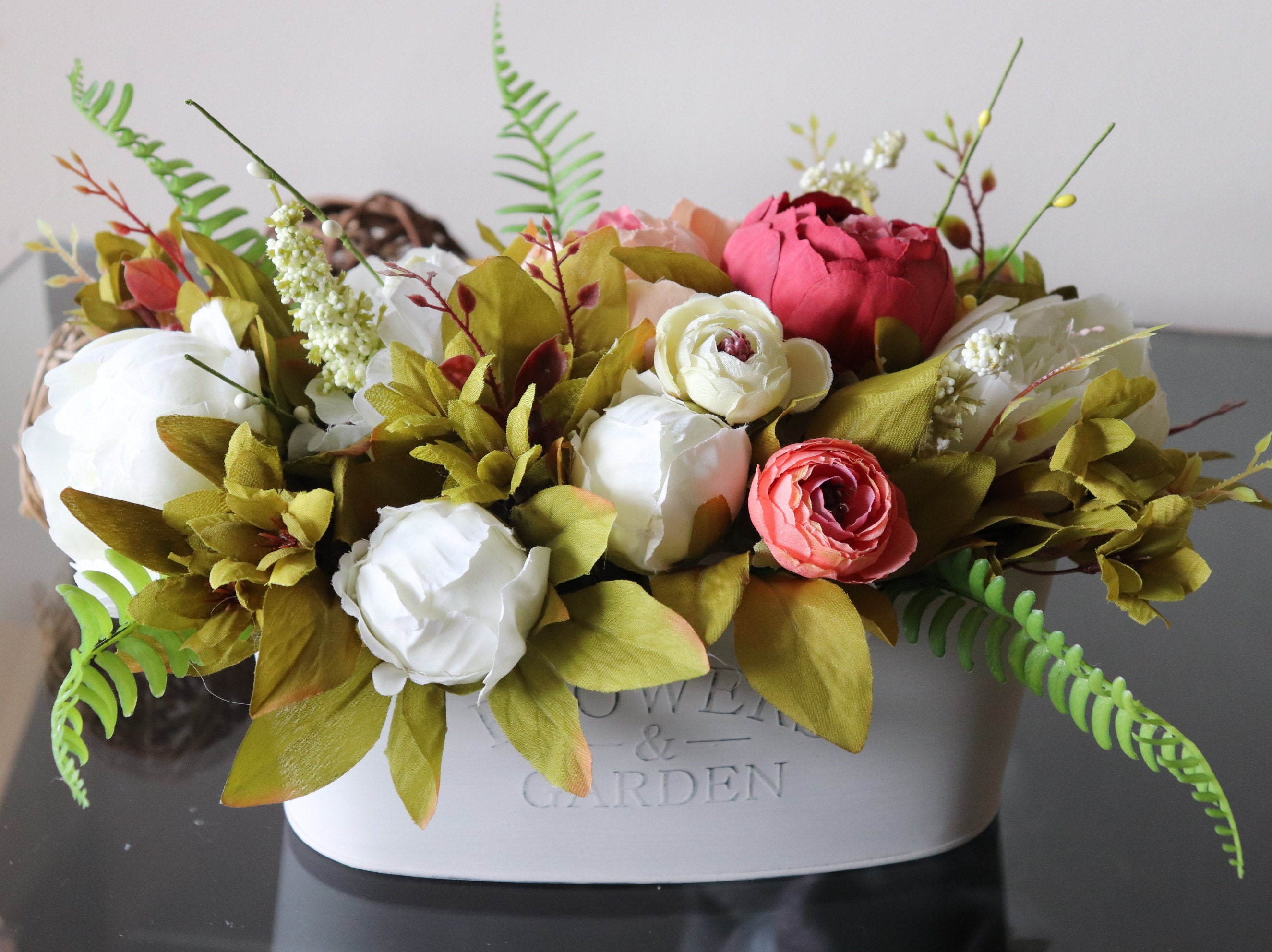 A Rustic Arrangement Centerpiece With Silk Flowers Farmhouse | Etsy
