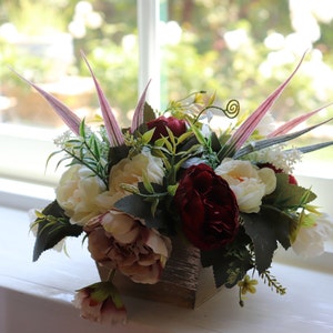 Silk Flowers in a Wooden Box, Rustic Centerpiece, Home Decor, Office ...