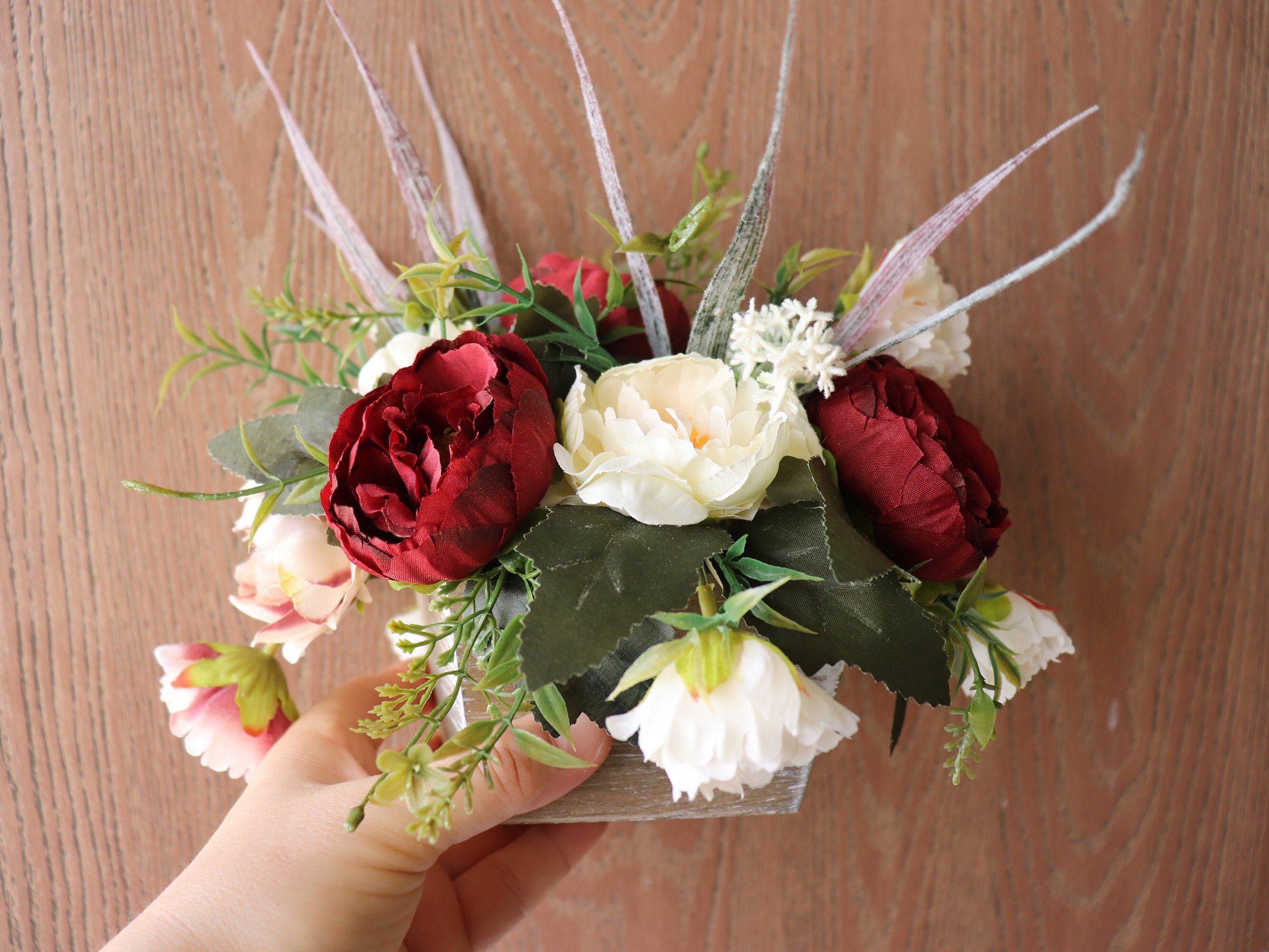 Silk Flowers in a Wooden Box Rustic Centerpiece Home Decor | Etsy