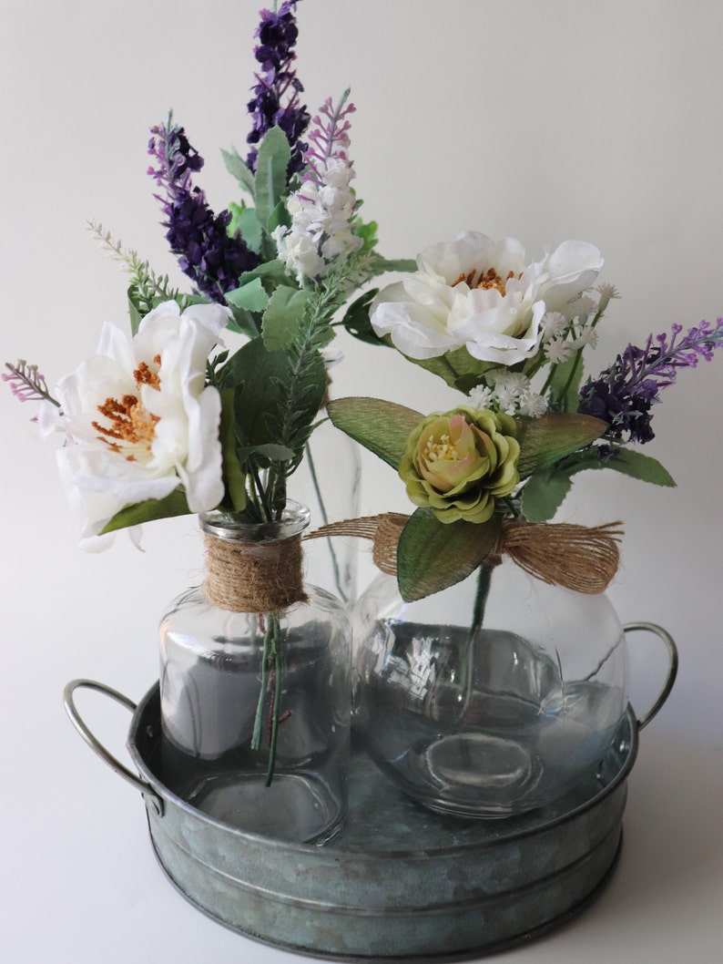 Galvanized Round Metal Tray With Set of 3 Glass Bottles With - Etsy