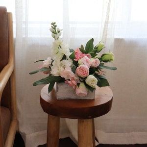 Silk Roses in Wooden Box, Rustic Centerpiece With Fake Flowers, Wedding ...