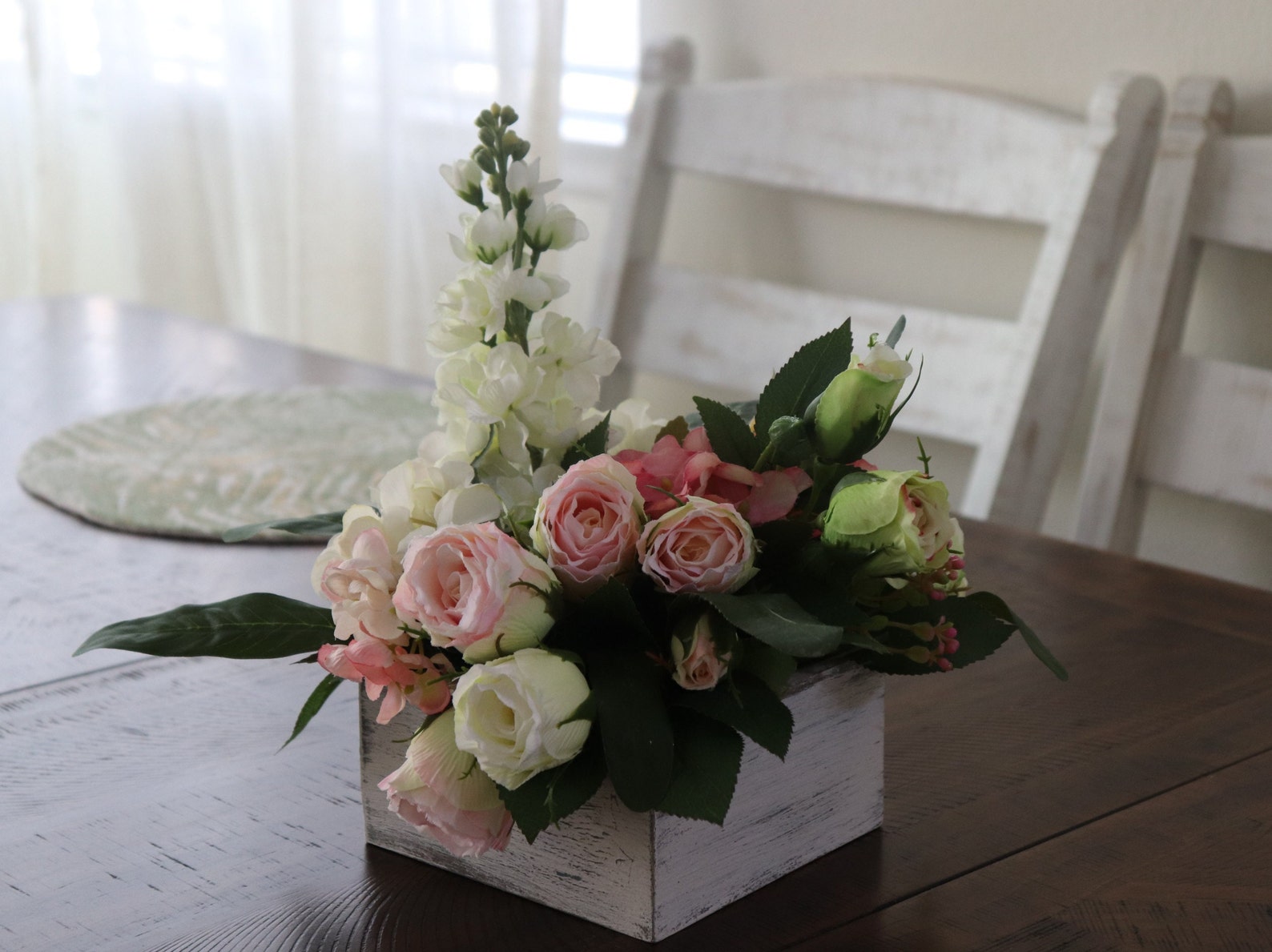 Silk Roses in Wooden Box Rustic Centerpiece With Fake - Etsy