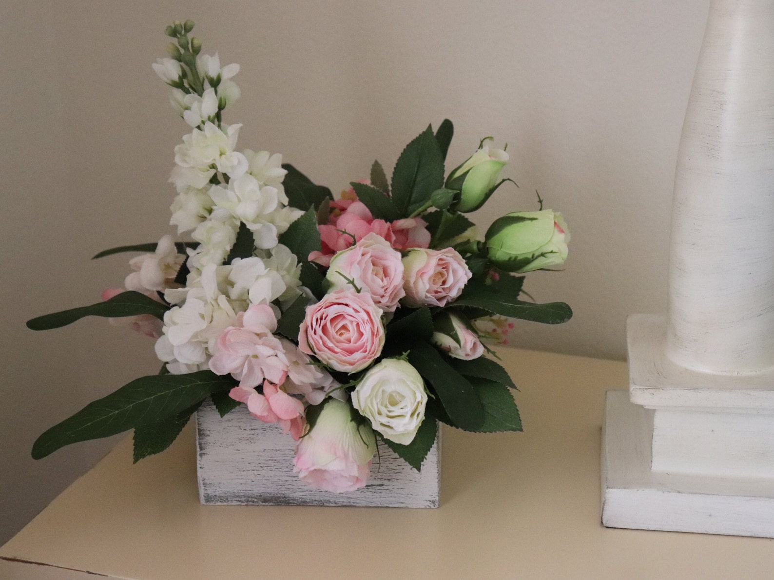 Silk Roses in Wooden Box Rustic Centerpiece With Fake - Etsy