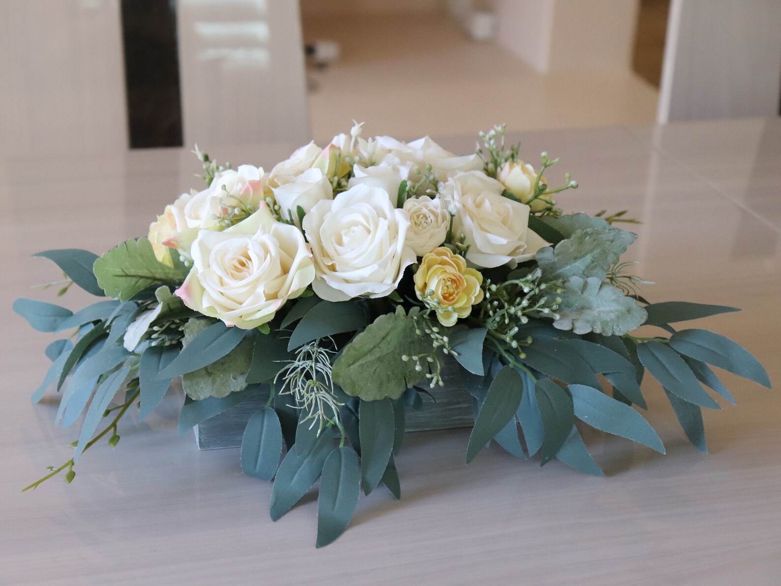 Rustic Floral Arrangement in a Wooden Box With White Silk - Etsy