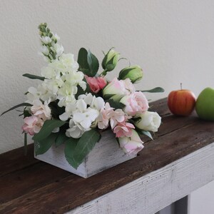 Silk Roses in Wooden Box, Rustic Centerpiece With Fake Flowers, Wedding ...