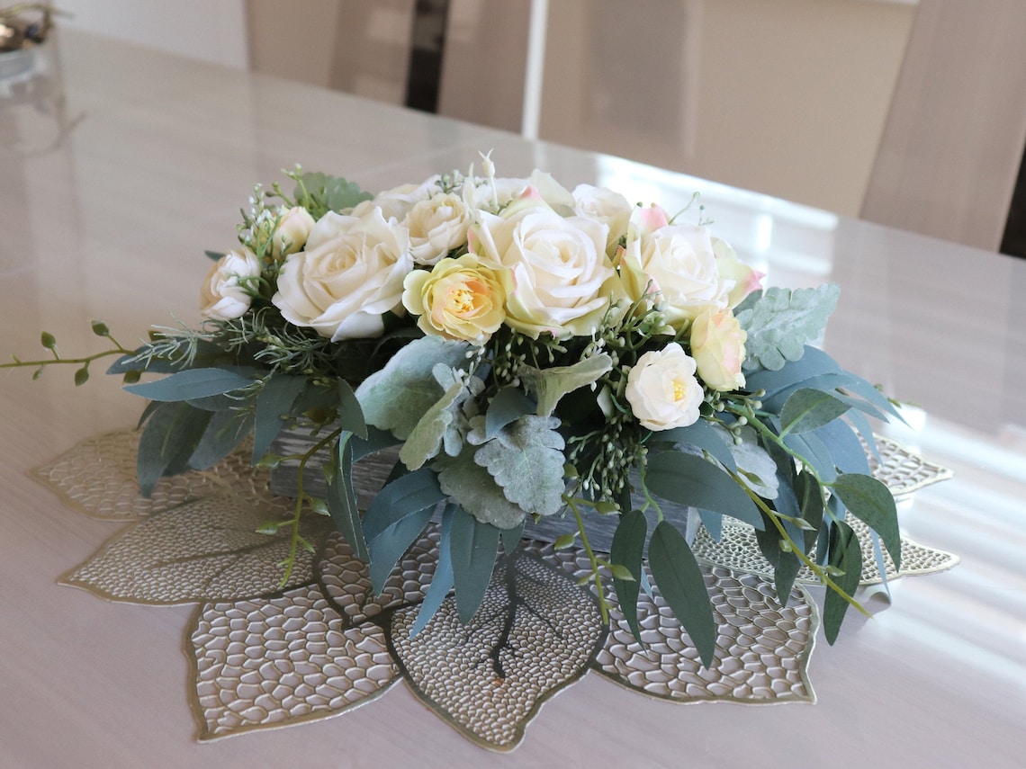 Rustic Floral Arrangement in a Wooden Box With White Silk | Etsy