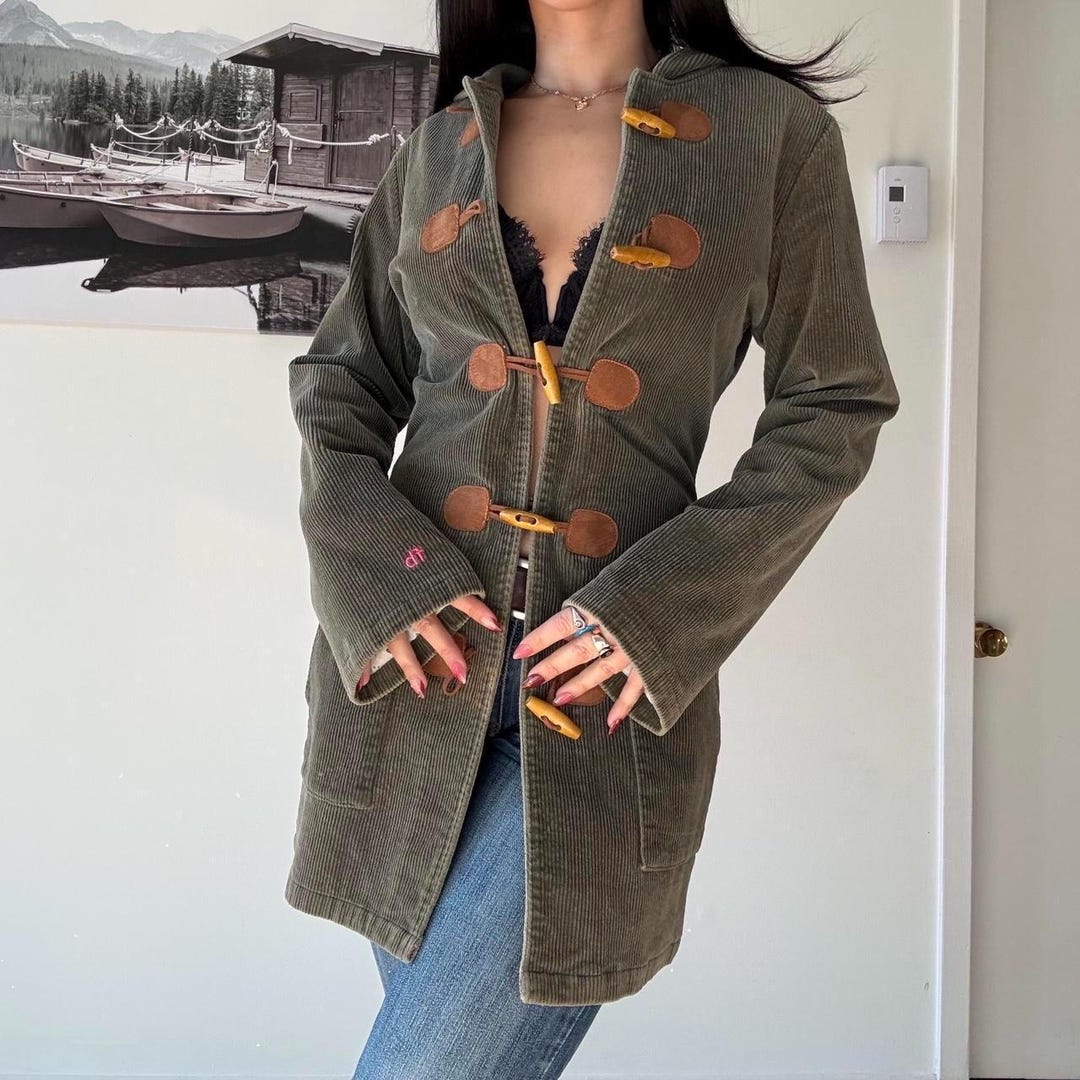 Indie Green Corduroy Duffle Trench Coat - Etsy