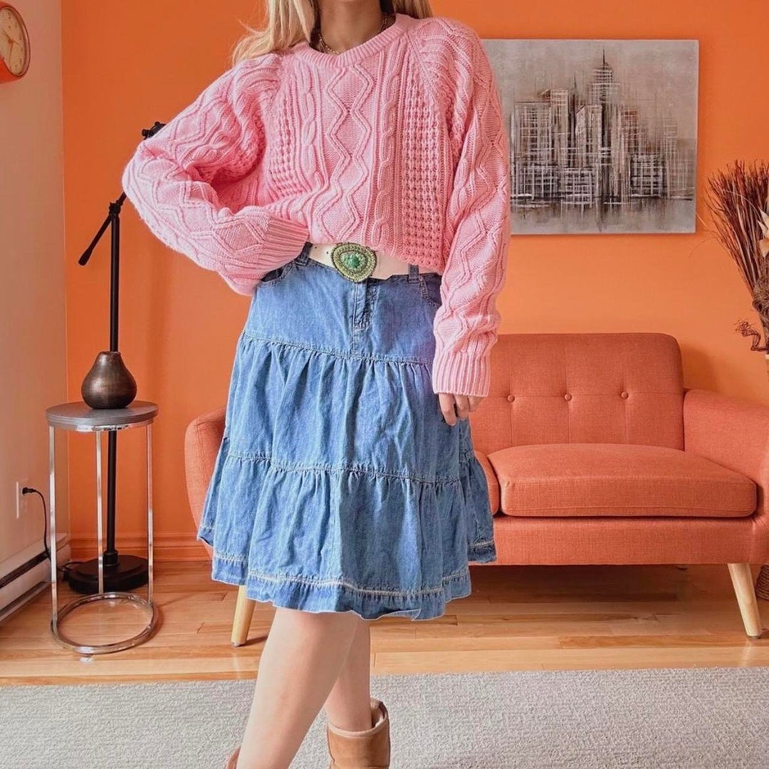 Vintage 90s Baby Pink Dollcore Cable Knit Preppy Oversized - Etsy