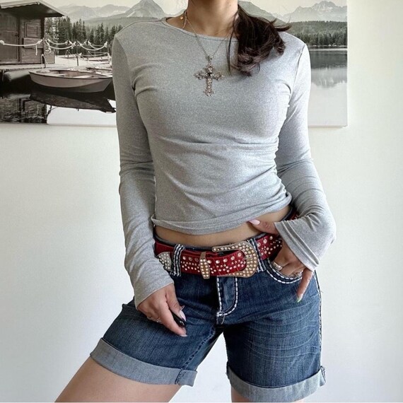Y2k grey minimalist long sleeves preppy summer essent… - Gem