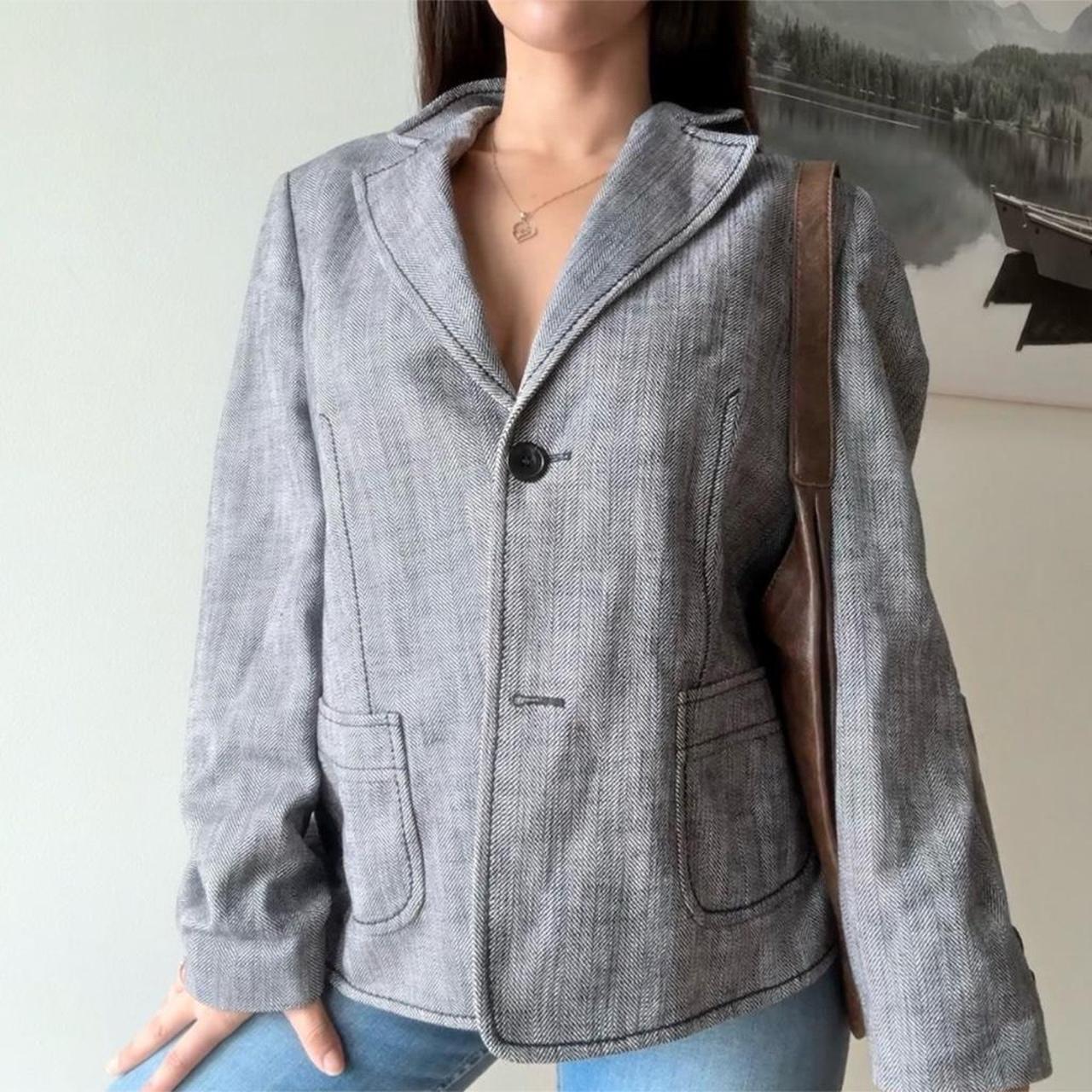 Vintage Basler Gray Herringbone Blazer Oversized Classy Downtown Office ...