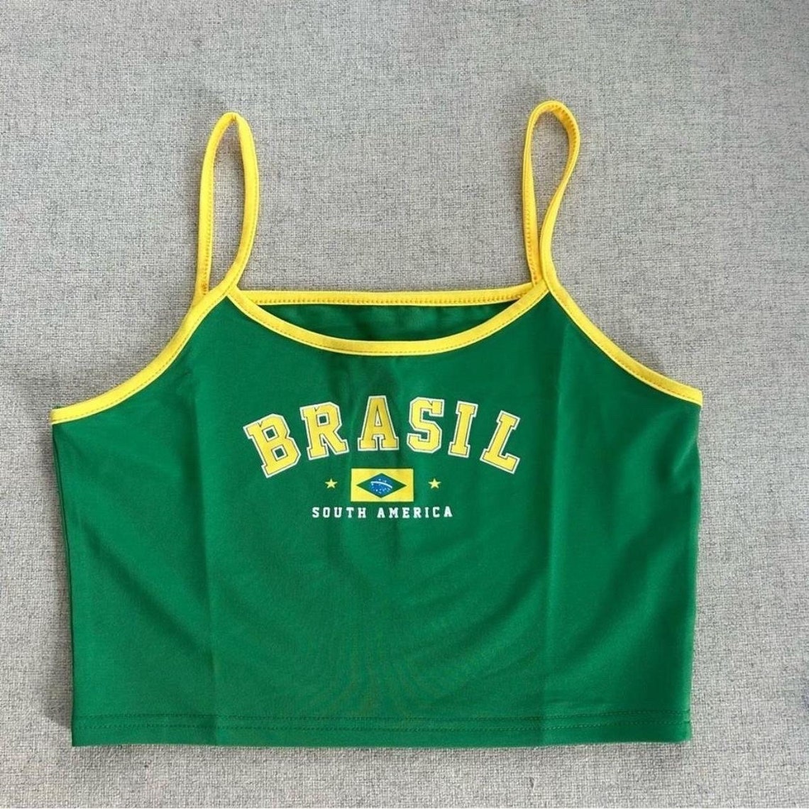 Green and Yellow Brazil Top Y2k Sporty Brazil Stretchy Crop Top - Etsy