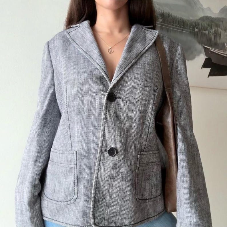 Vintage Basler Gray Herringbone Blazer Oversized Classy Downtown Office ...